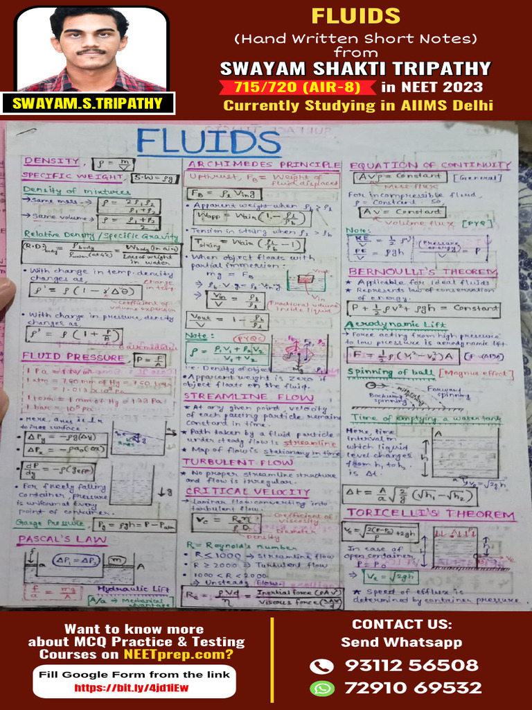 Mechanical Properties Of Fluids Swayam Air 8 Neet 2023 Short Notes Pdf