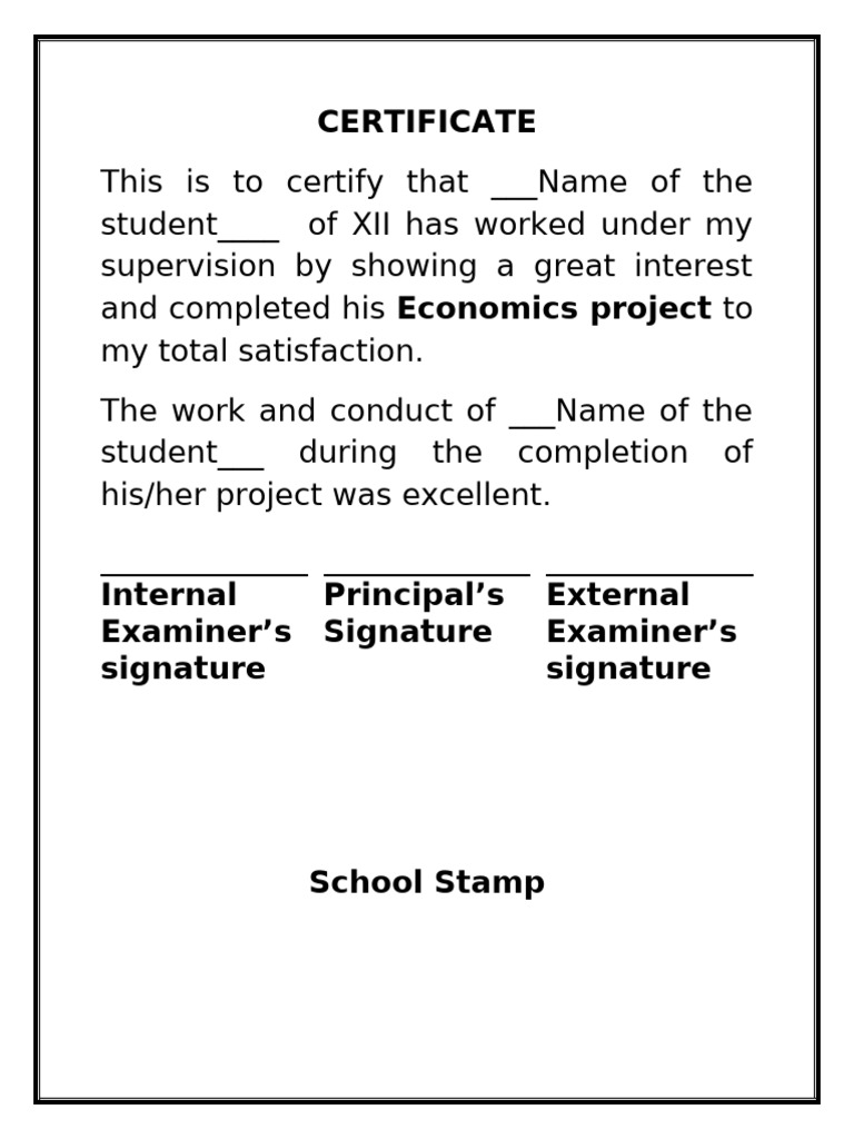 Economics Project Completion Certificate | PDF