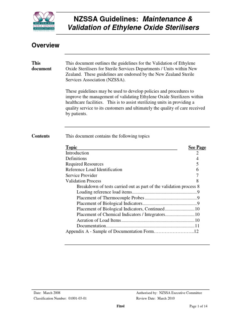 Ethylene Oxide Steriliser Validation Guidelines | PDF | Sterilization ...