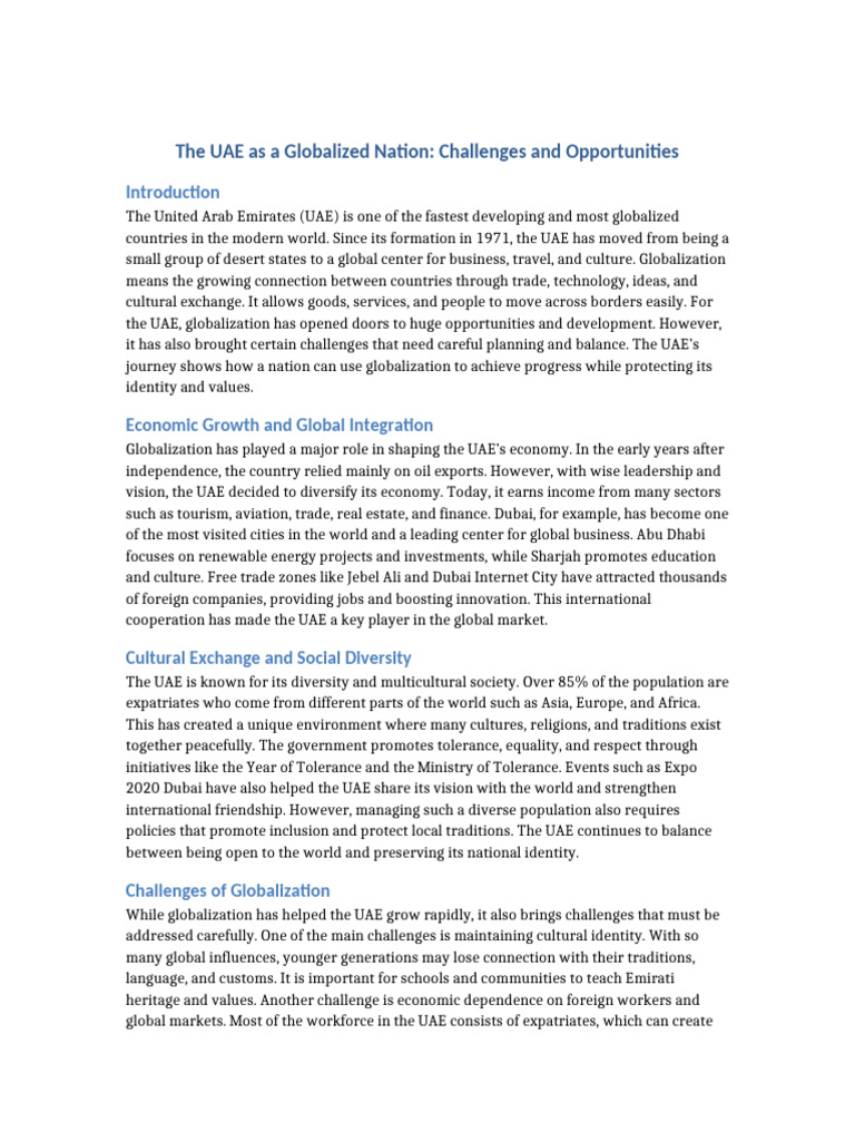 UAE Globalization: Growth and Challenges | PDF | United Arab Emirates ...