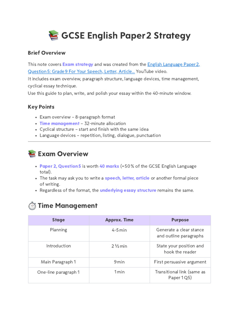 GCSE English Paper 2 Exam Strategy Guide | PDF | Essays | Punctuation