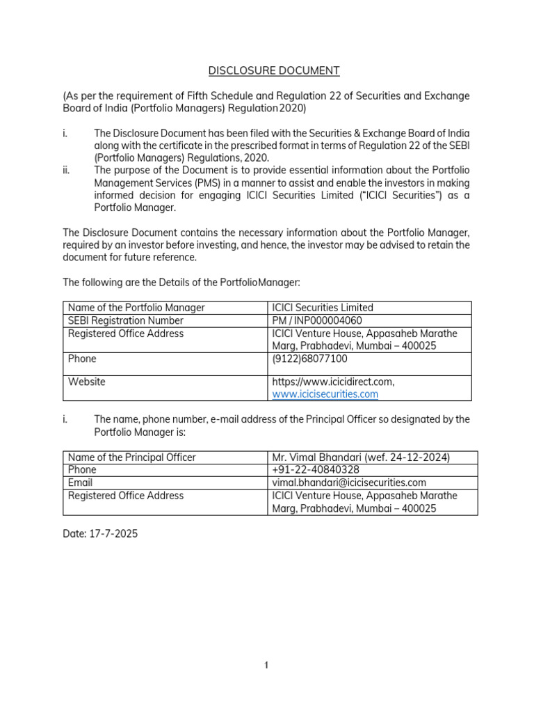 Isecpms - Disclosure Document | PDF | Securities (Finance) | Investing