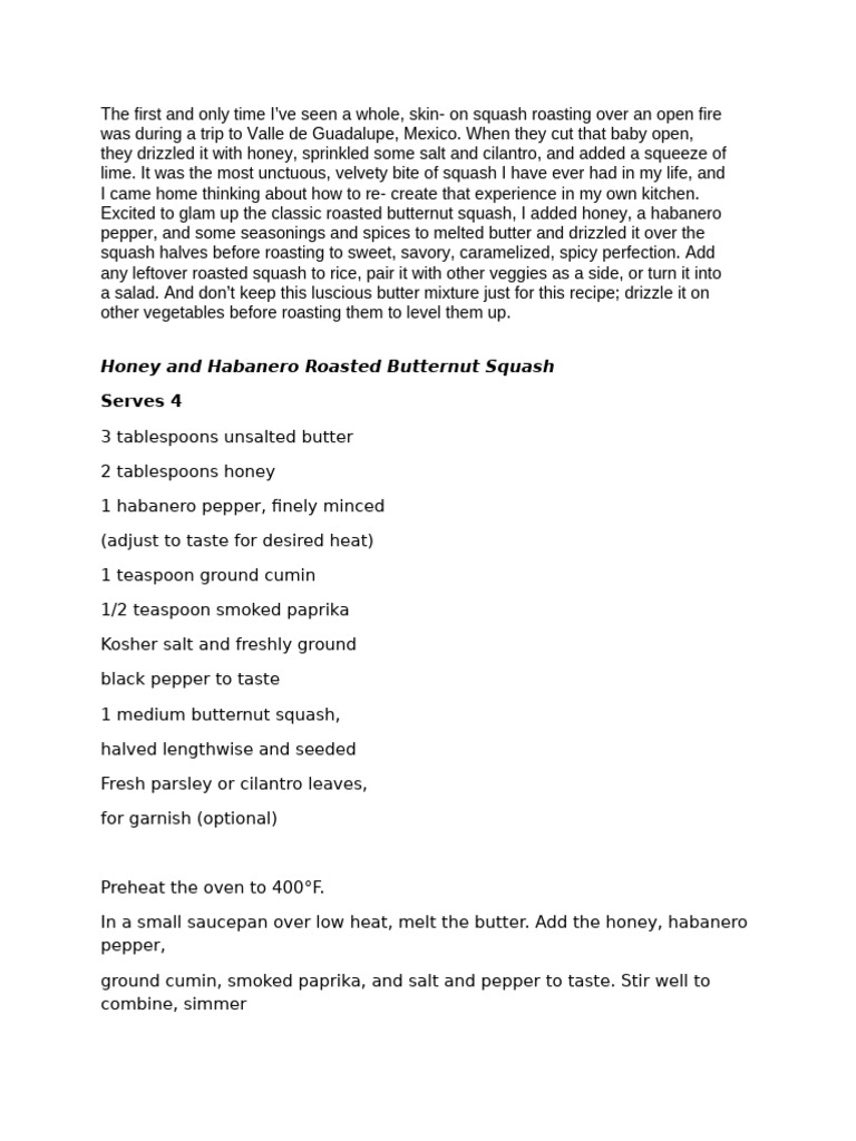Honey and Habanero Roasted Butternut Squash - Rooted in Fire | PDF