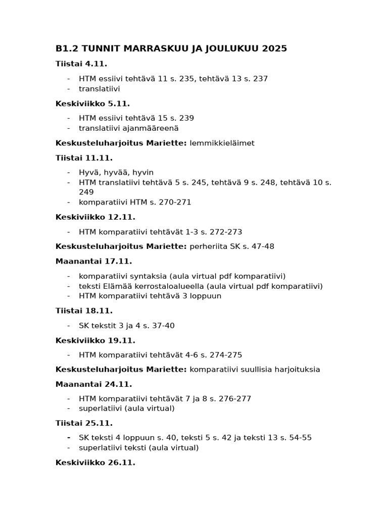 b1.2 Tunnit Marraskuu Ja Joulukuu 2025 | PDF