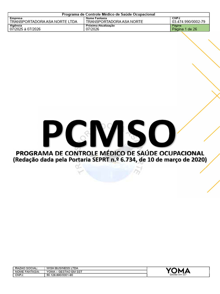 Pcmso - Asa Norte - Atualizado Exames - 2025 -2026 | PDF | Gestão de ...