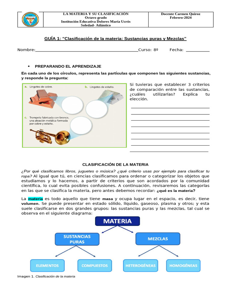 La Materia y Clasificación | PDF | Mezcla | Sustancias químicas