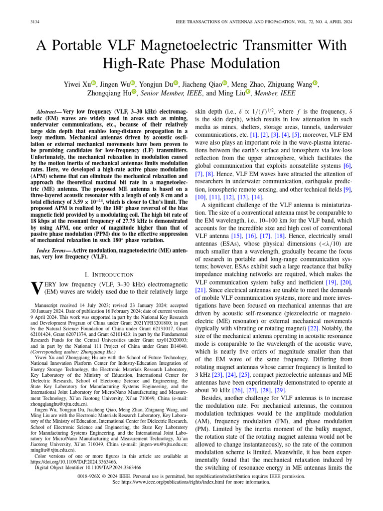 A Portable VLF Magnetoelectric Transmitter With High-Rate Phase ...