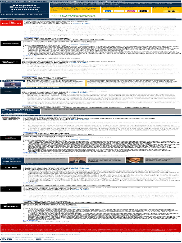 Business Insights Weekly Summary | PDF | Leadership | Decision Making