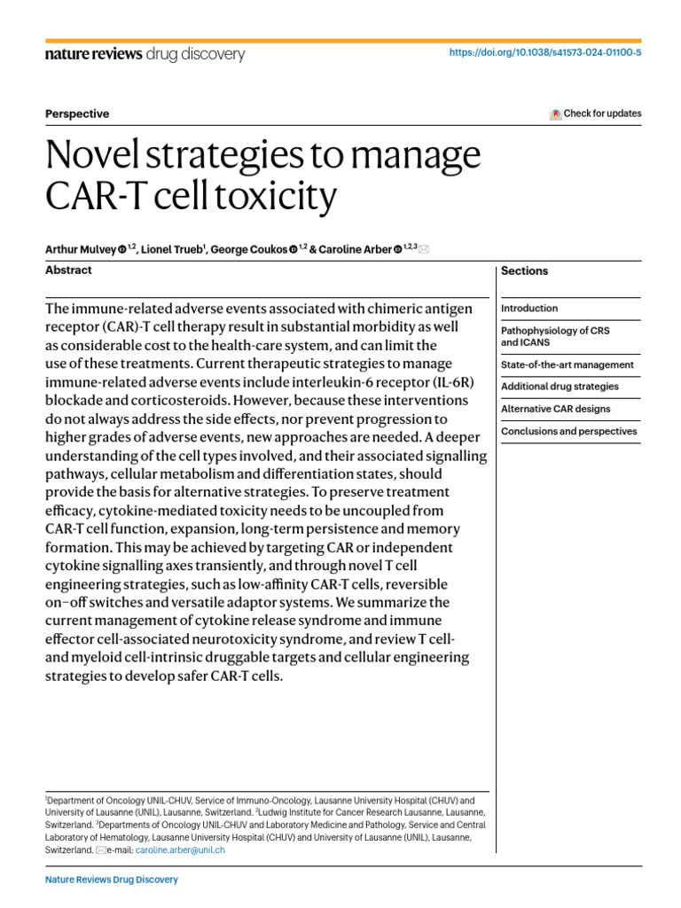 Managing CAR-T Cell Toxicity Strategies | PDF | Interferon Gamma | Cytokine