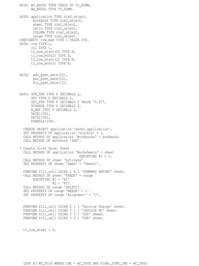 Excel Ole Abap | Download Free PDF | Microsoft Excel | Spreadsheet