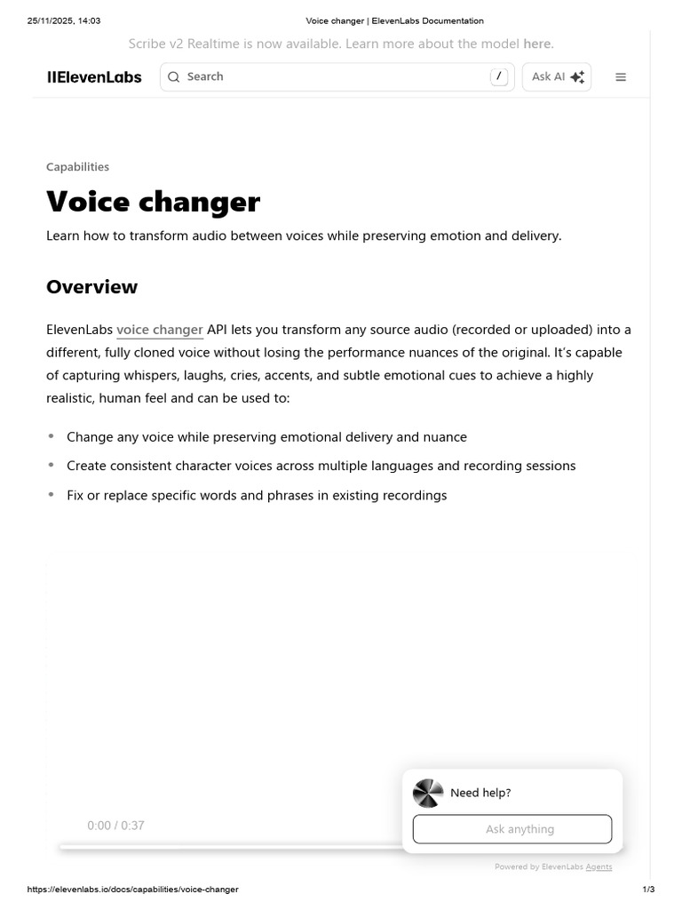 Voice Changer - ElevenLabs Documentation | PDF | Speech Synthesis ...