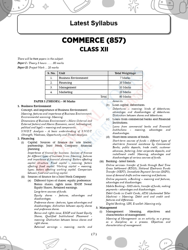 ISC 12th Commerce Syllabus MM Revision Notes | PDF | Financial Risk ...