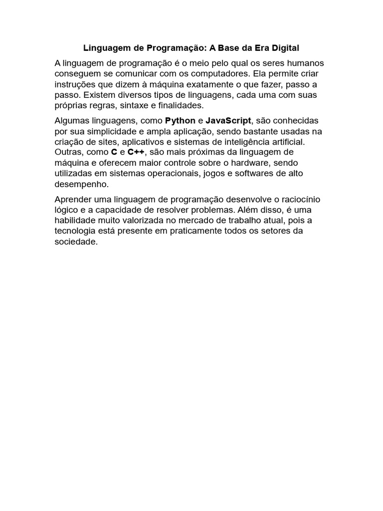 Importância da Linguagem de Programação | PDF