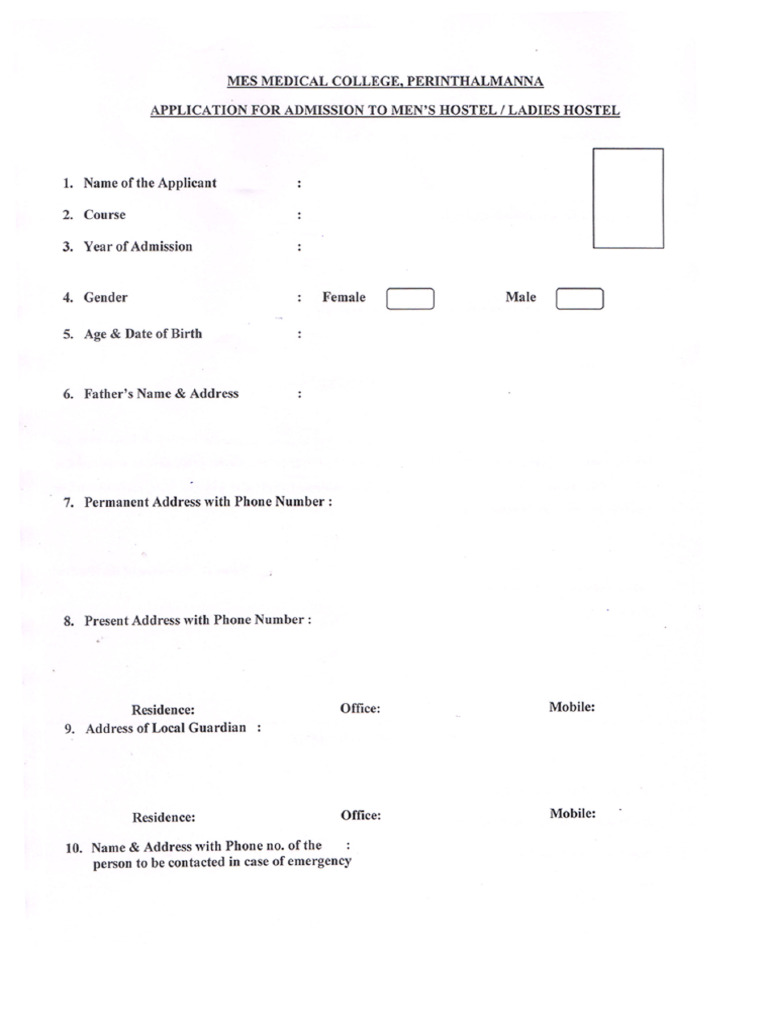 Hostel Application Form 2024 | PDF