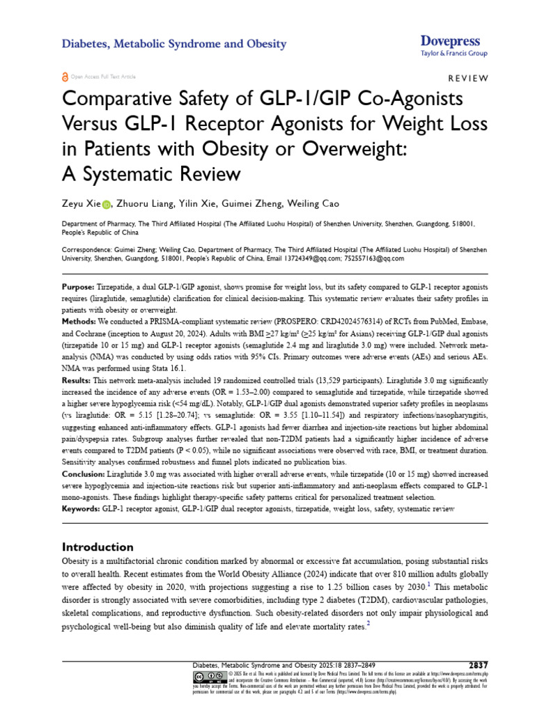 DMSO 537229 Comparative Safety of Glp 1 Gip Co Agonists Versus Glp 1 ...