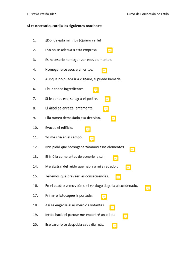20 Oraciones Para Corregir | PDF