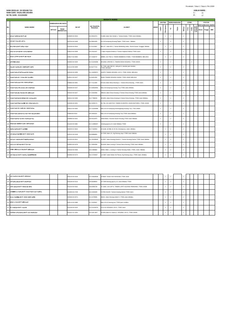 Borang Data Murid Razali 4k | PDF