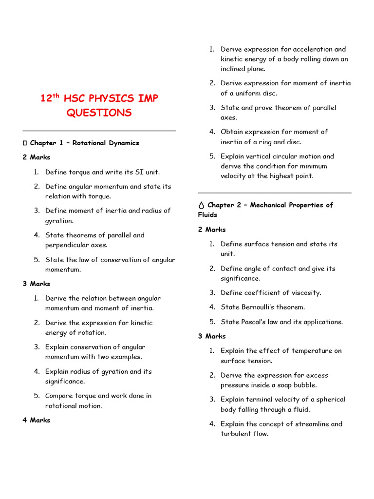 12th HSC Physics Important Questions | PDF | Inductance ...