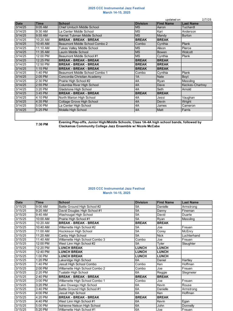 2025 Schedule - CCC Inst. Jazz Fest | PDF