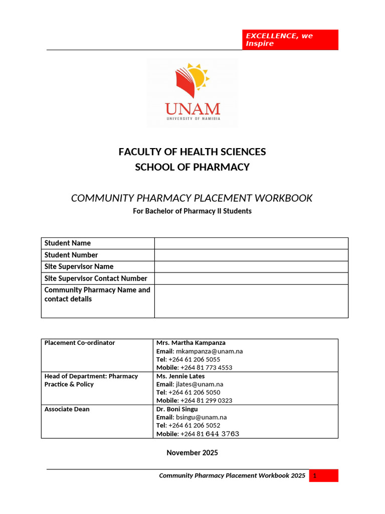 Community Pharmacy Placement Workbook 2025 | PDF | Pharmacy | Medical ...