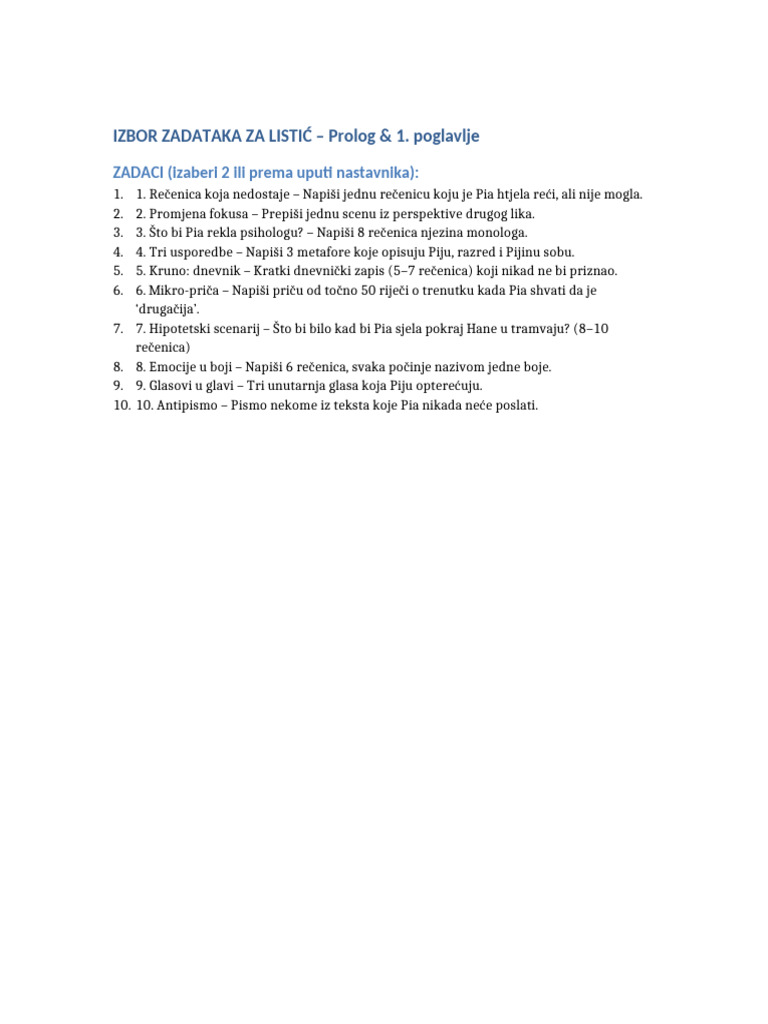 Listic Izbor Zadataka | PDF