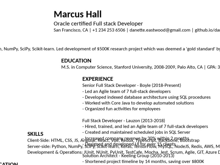 MarcusHallResume One Slide | PDF