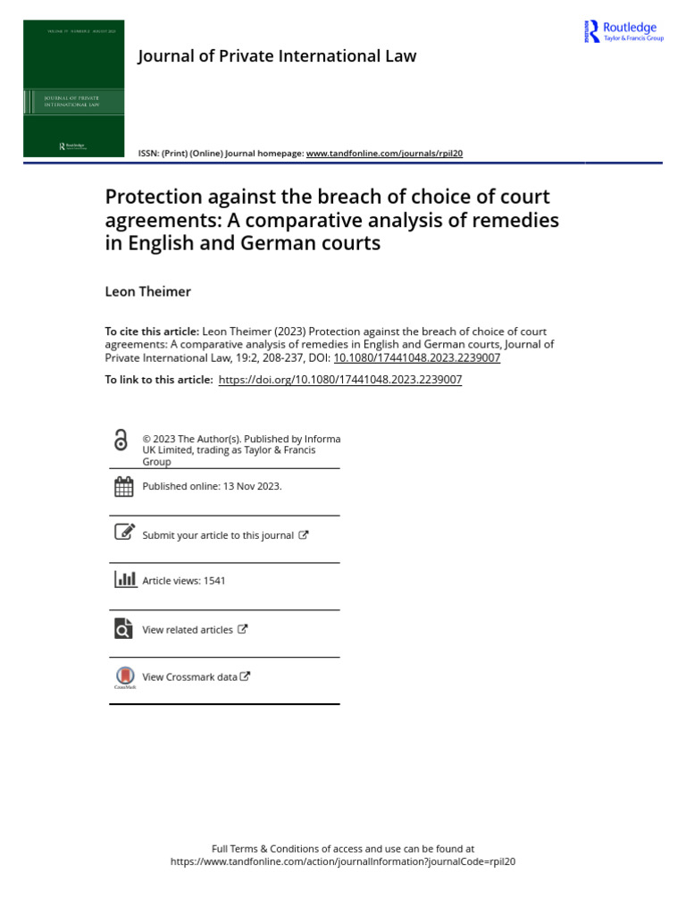 Protection Against The Breach of Choice of Court Agreements A ...