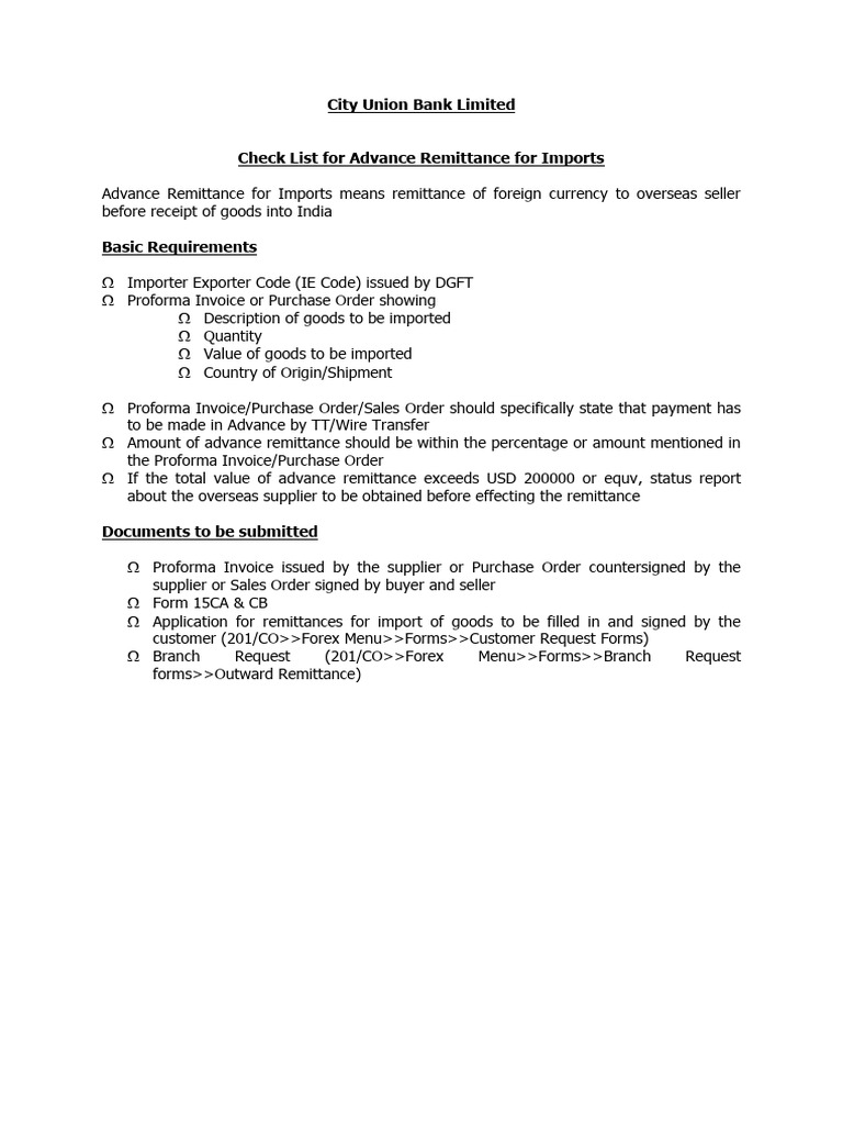 Advance Remittance For Imports New | PDF