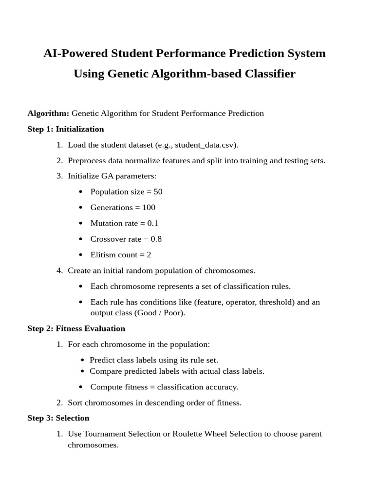AI Student Performance Prediction System | PDF | Genetic Algorithm ...