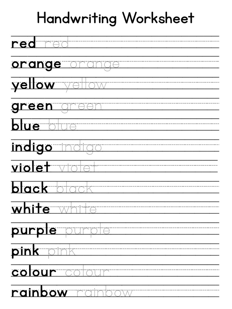 Color Handwriting Practice Worksheet | PDF