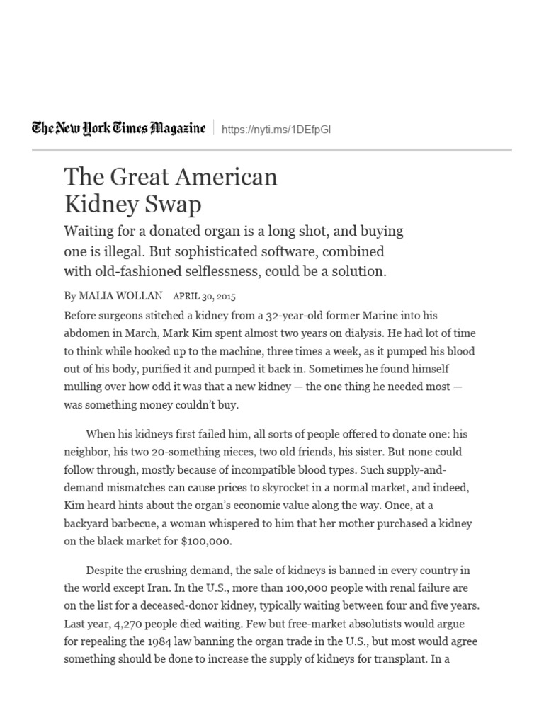 Lecture 6 - The Great American Kidney Swap - The New York Times | PDF ...