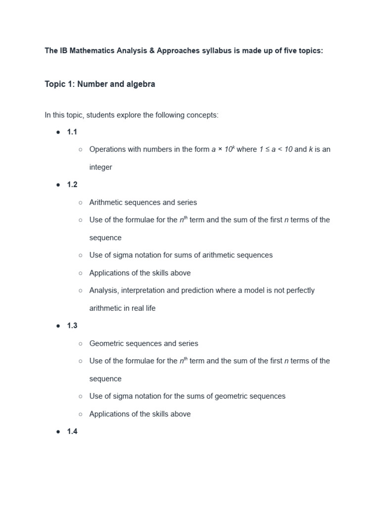 IB Math Analysis & Approaches Overview | PDF | Trigonometric Functions ...