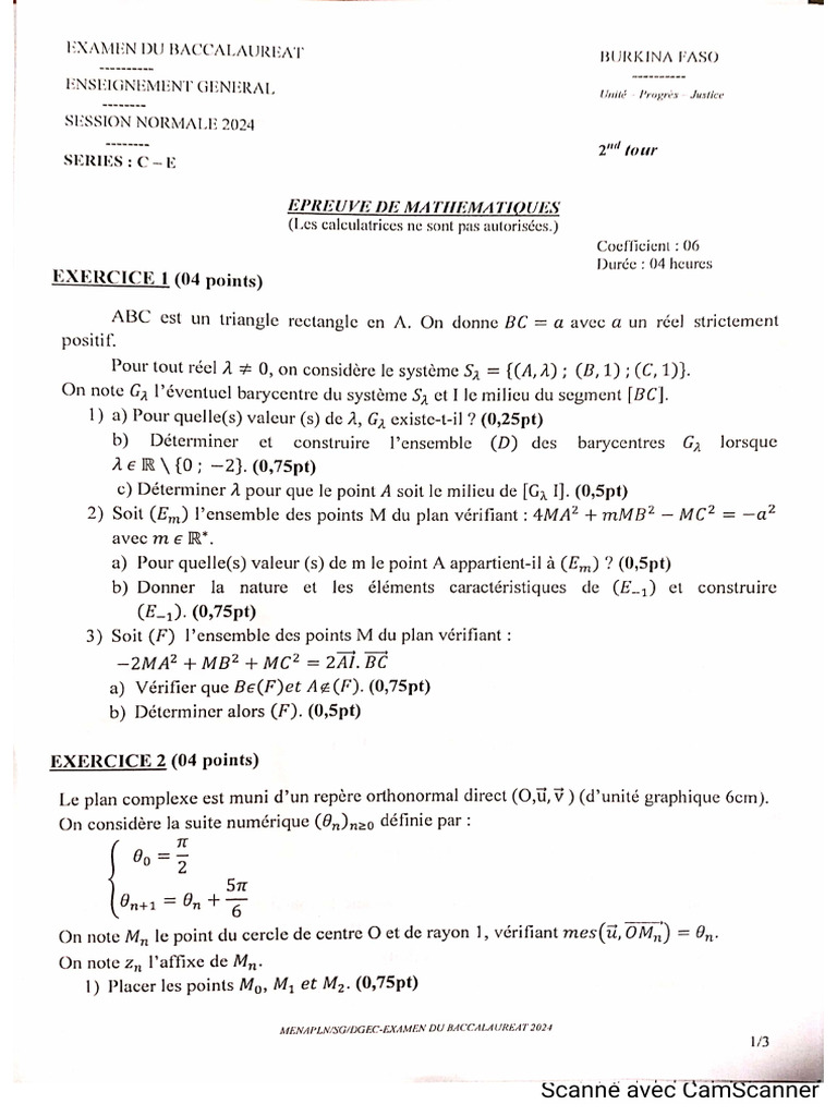 Maths Bac C 2024 Sujet Corrige 2nd Tour | PDF