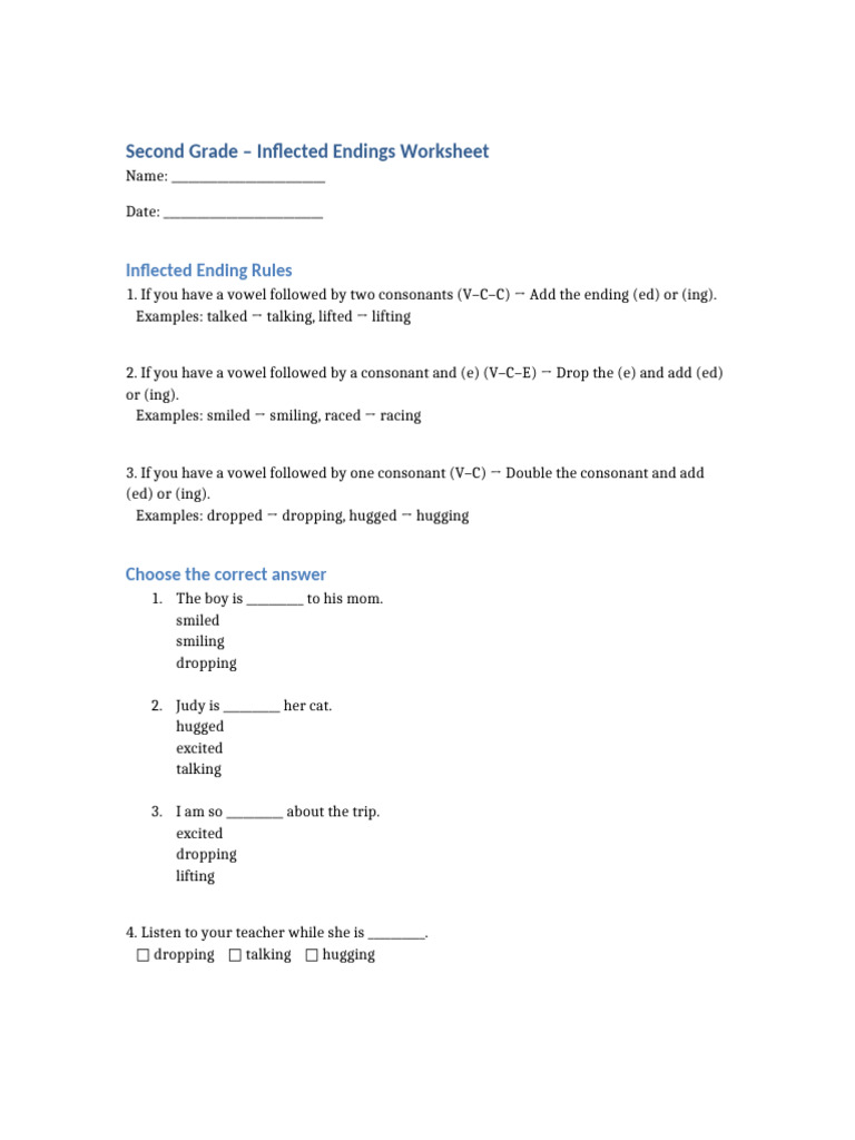 Inflected Endings Worksheet | PDF