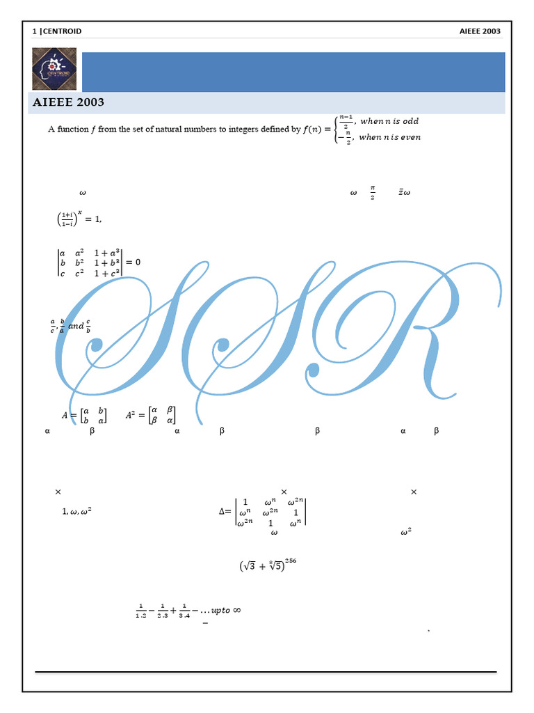 Revision Course 2 AIEEE 2003 | PDF | Odds | Euclid