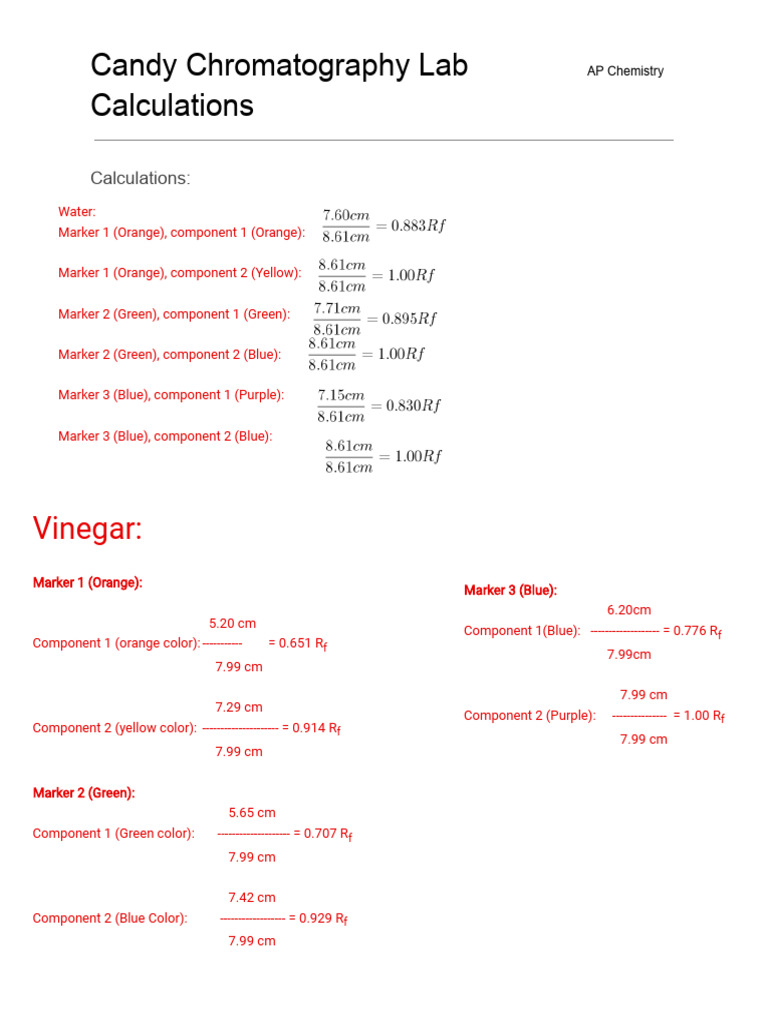 Kevin AP Candy Chromatography Lab Calculations 21-22 | PDF