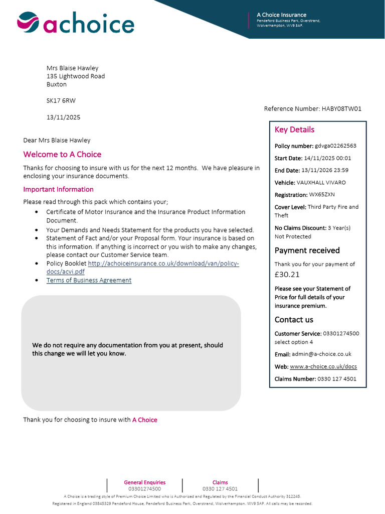 Welcome Letter Auto (HABY08TW01) | PDF | Insurance