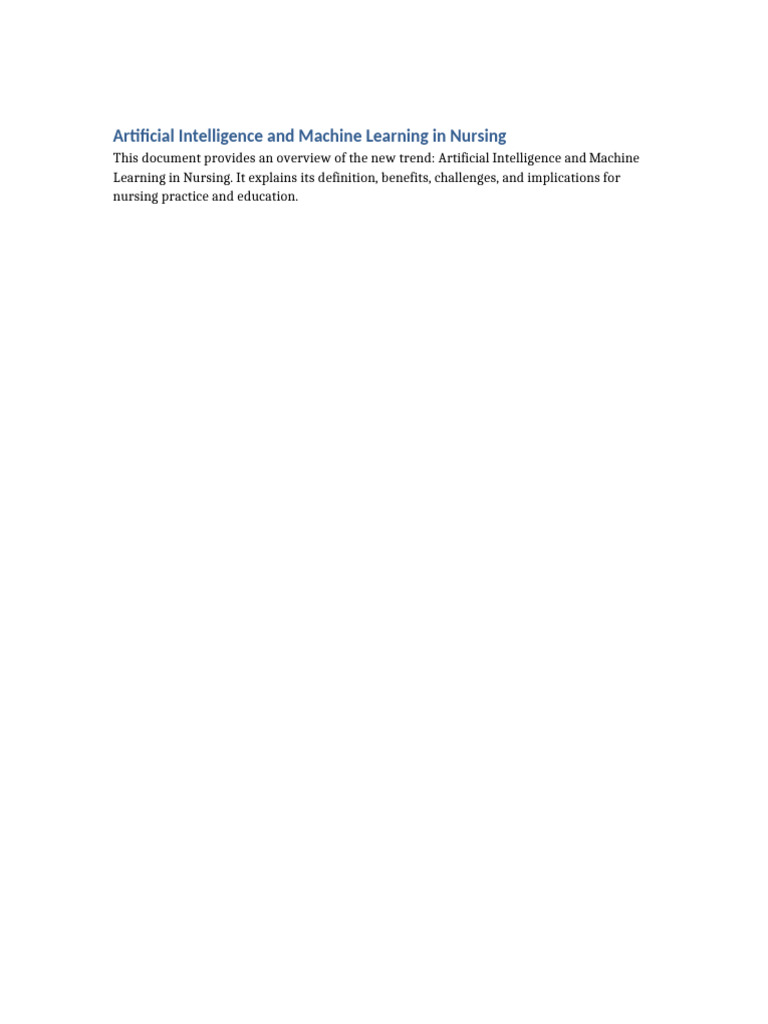 Artificial Intelligence and Machine Learning in Nursing | PDF