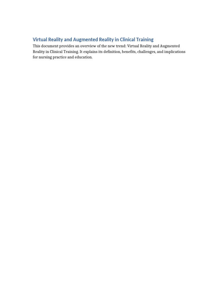 Virtual Reality and Augmented Reality in Clinical Training | PDF