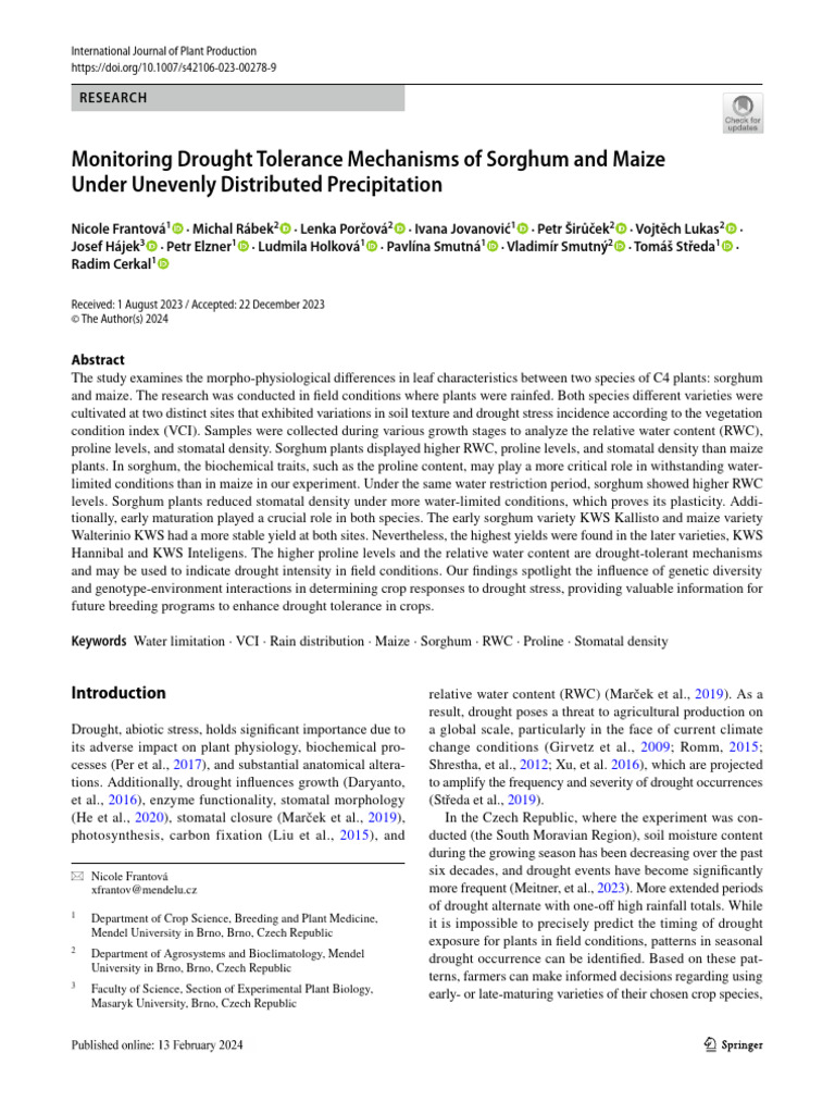 Drought Tolerance in Sorghum vs. Maize | PDF | Drought | Stoma