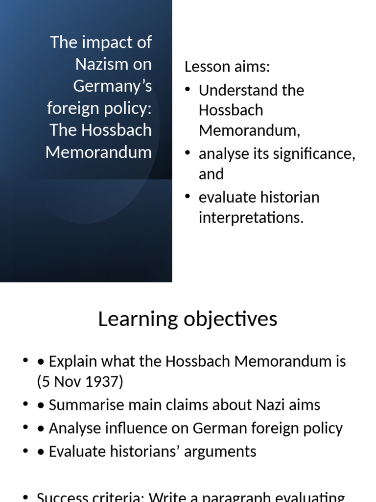 Hossbach Memorandum: Nazi Foreign Policy Insights | PDF | World War II ...