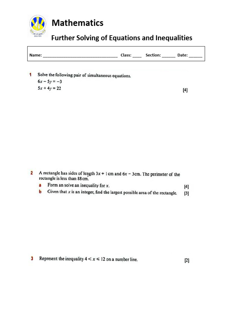 Further Solving of Equations and Inequalities - Practice Qeustions ...