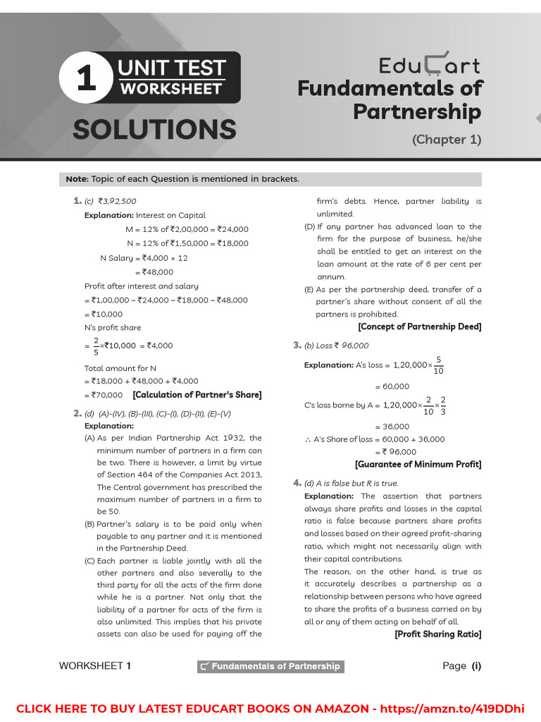 25-26 CBSE 12 Accountancy Worksheet Solutions | PDF | Partnership ...