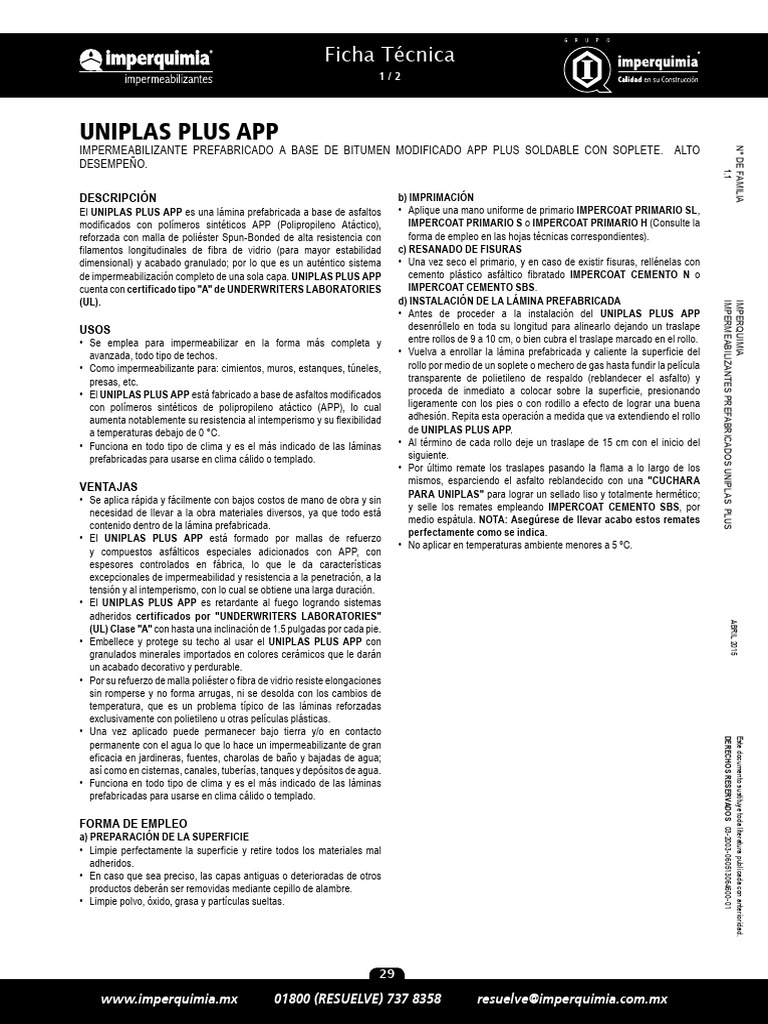 Impermeabilizante Uniplas App | PDF | Materiales | Materiales de ...