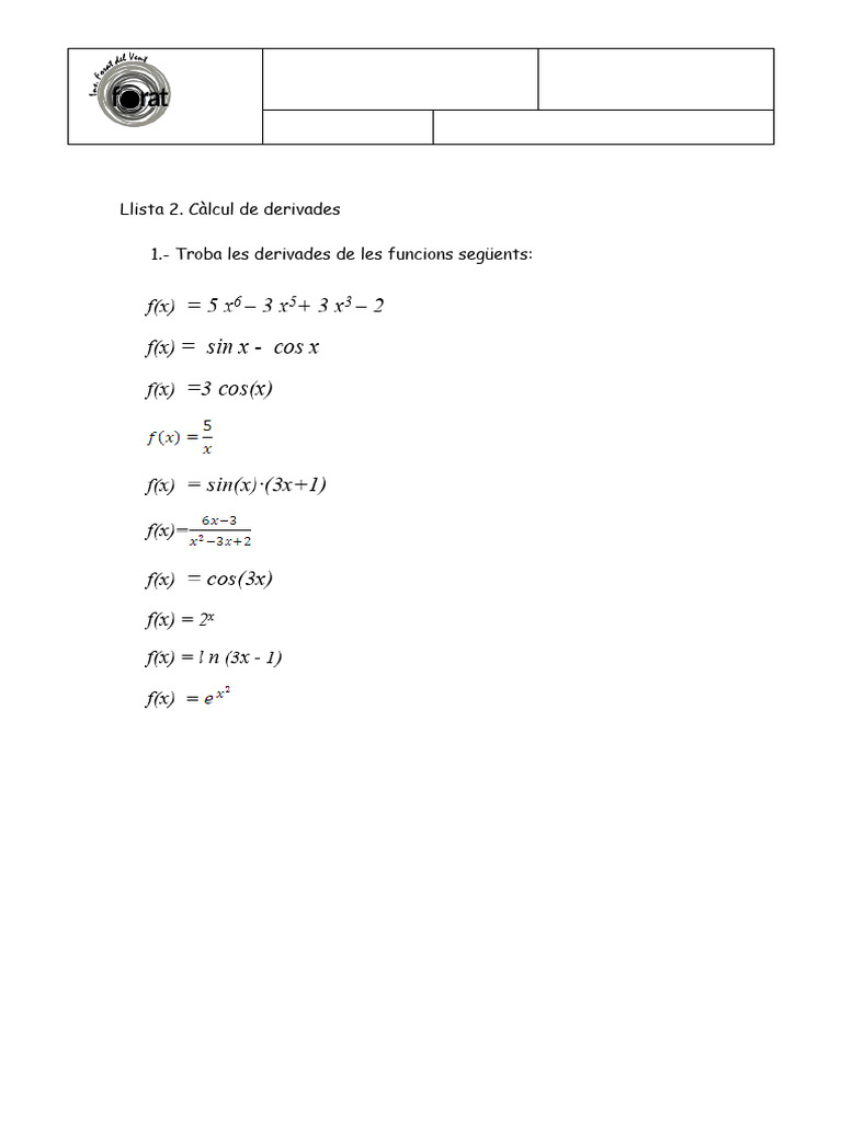 Llista 2. Càlcul de Derivades | PDF