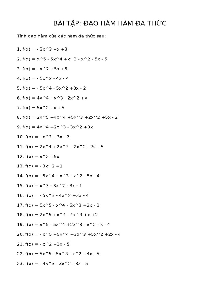 Bai Tap Trac Nghiem Dao Ham Da Thuc Font Fix | PDF