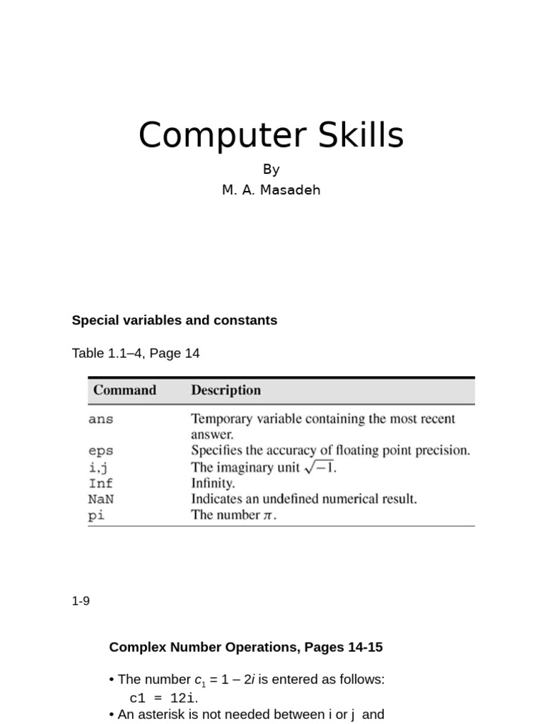 Computer Skills - Part 1 | PDF | Matlab | Mathematics