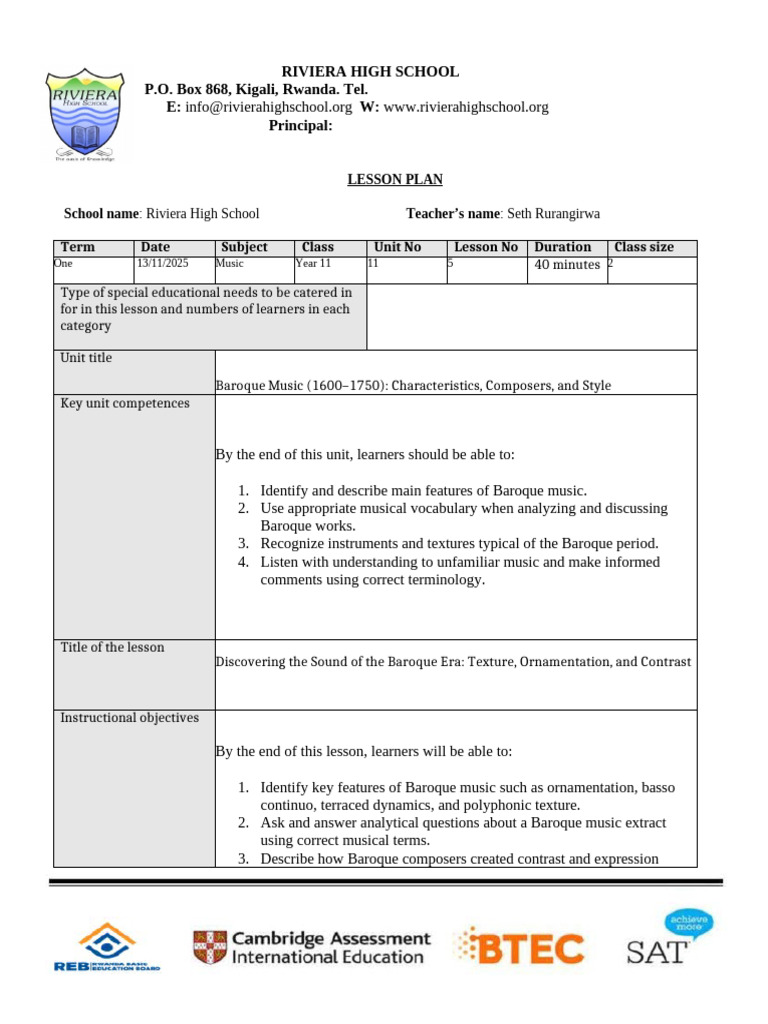 Lesson Plan About Baroque Music | PDF | Baroque Music | Johann ...