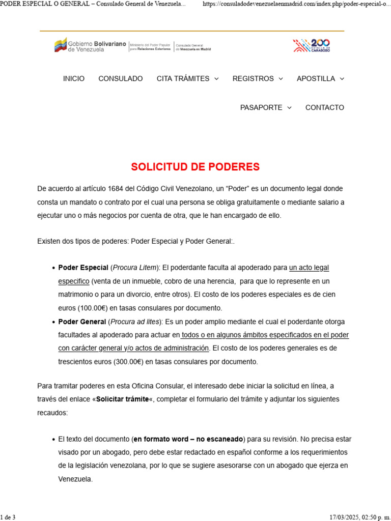 PODER ESPECIAL O GENERAL - Consulado General de Venezuela en Madrid ...