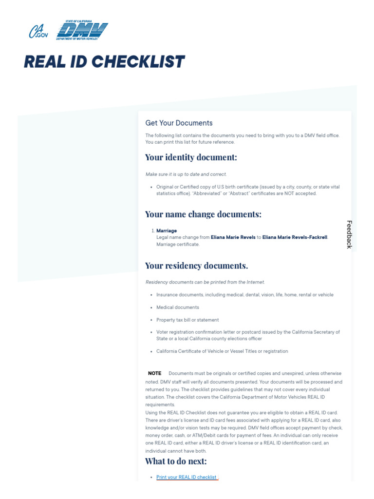 California REAL ID Document Checklist | PDF | Identity Document ...